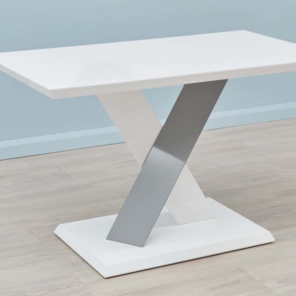 High Gloss Pedestal Dining Table with 4 Chairs with Powder Coating Legs ...