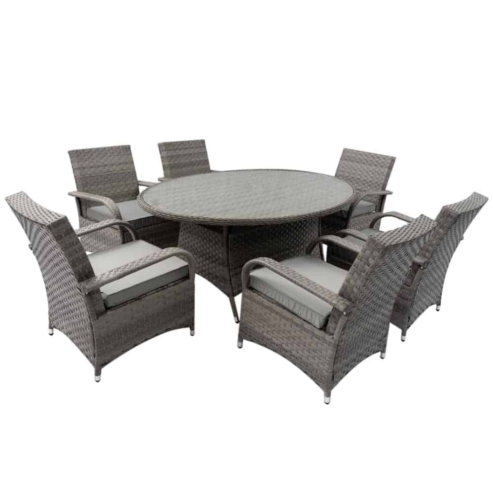 6 Seater Rattan Dining Table Set in Grey with Raincover | Tudor Furniture