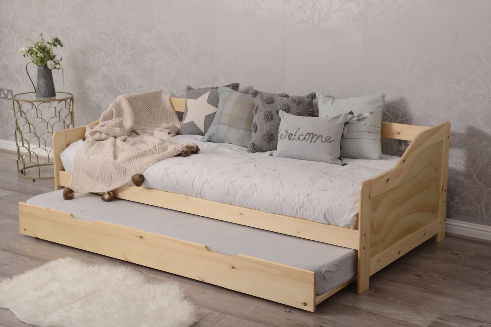 Wooden 3ft Single Daybed with Trundle 2 in 1 Extra Sleepover Bed ...