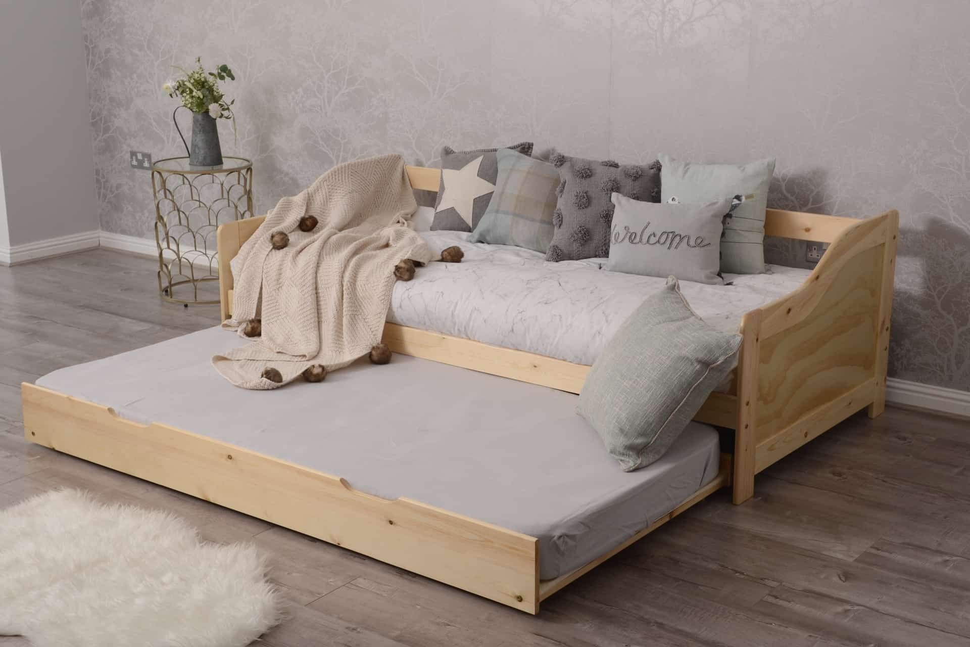 Wooden 3ft Single Daybed with Trundle 2 in 1 Mattress Sleepover Bed ...