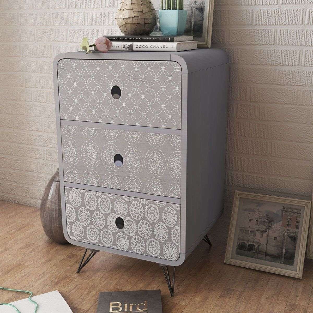 Furniture Maxi Side Cabinet Table Storage Unit with 3 Drawers - Grey ...