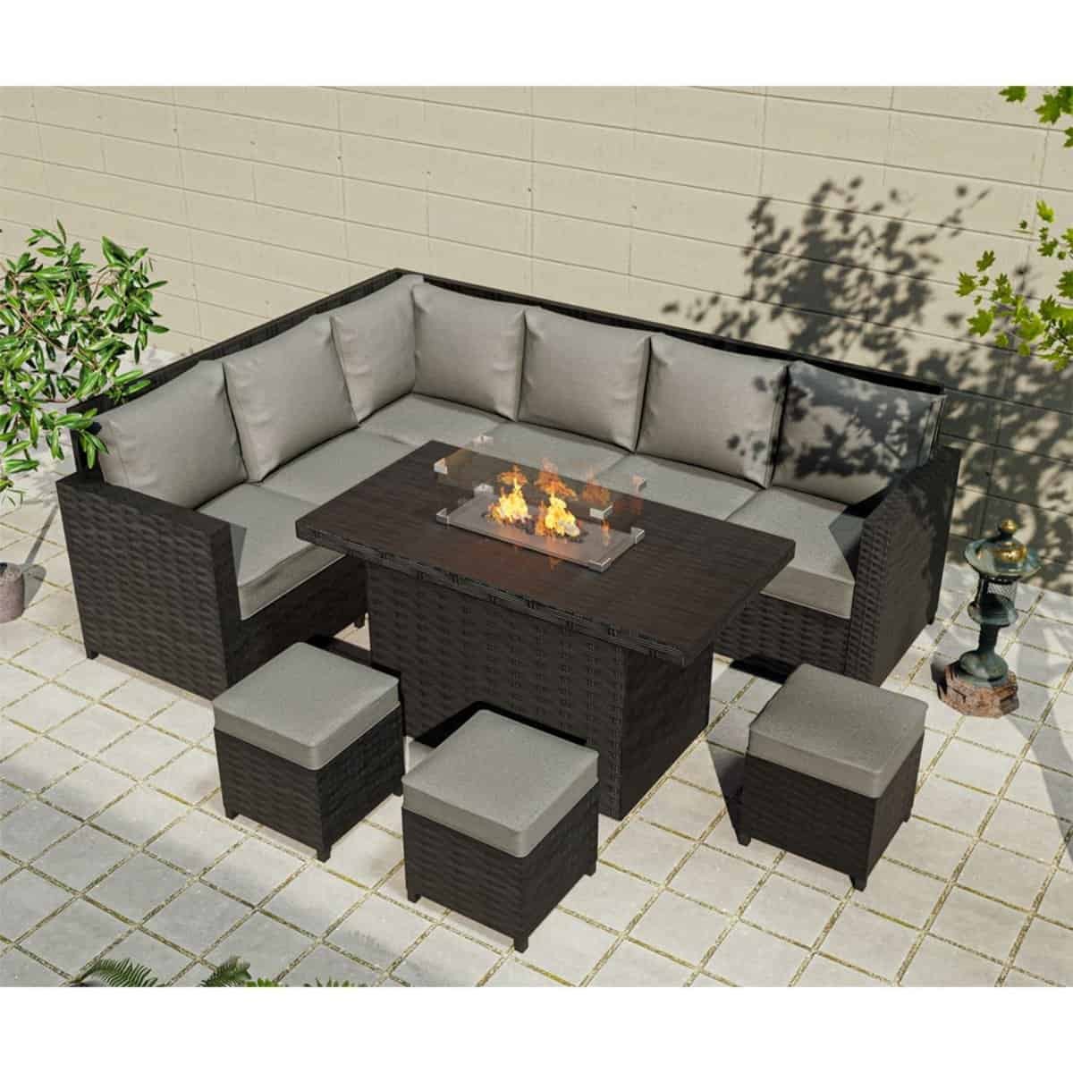 Barcelona Rattan Garden Furniture 9 Seater Corner Sofa Set with Fire ...
