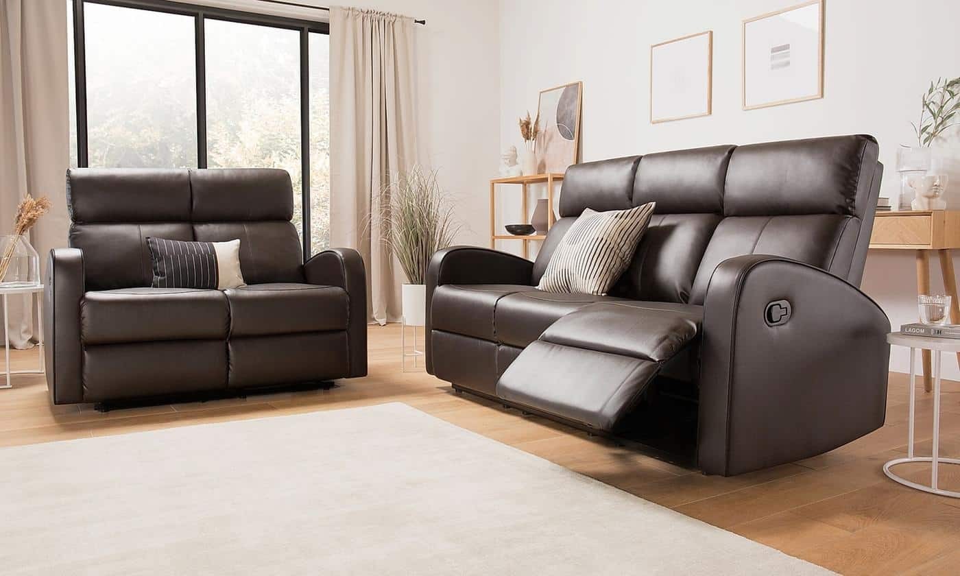 Boston Recliner Bounded leather Sofa 3+2 set brown | Tudor Furniture