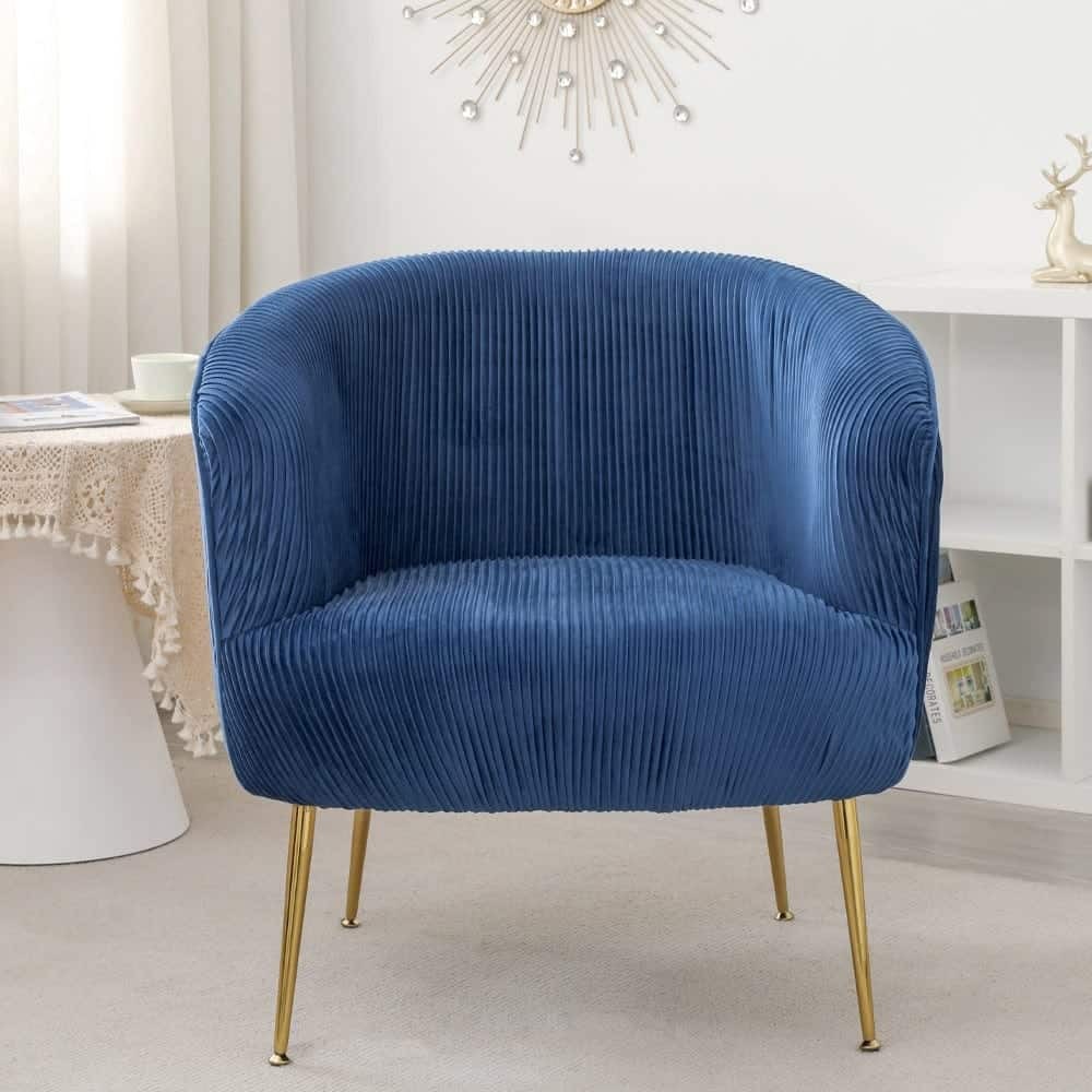 Blue Velvet Accent Armchair with Golden Legs | Tudor Furniture