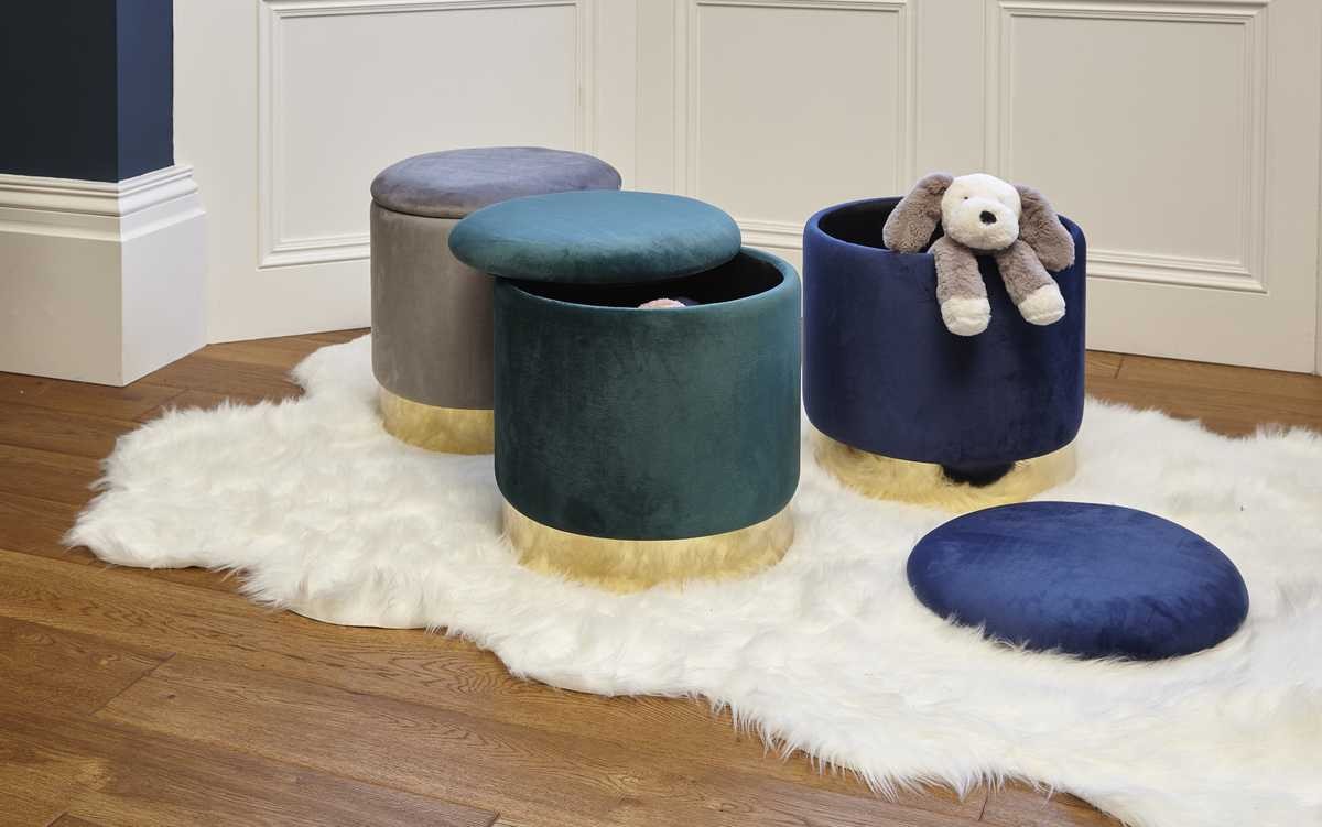 Velvet storage stool for living room bedroom | Tudor Furniture