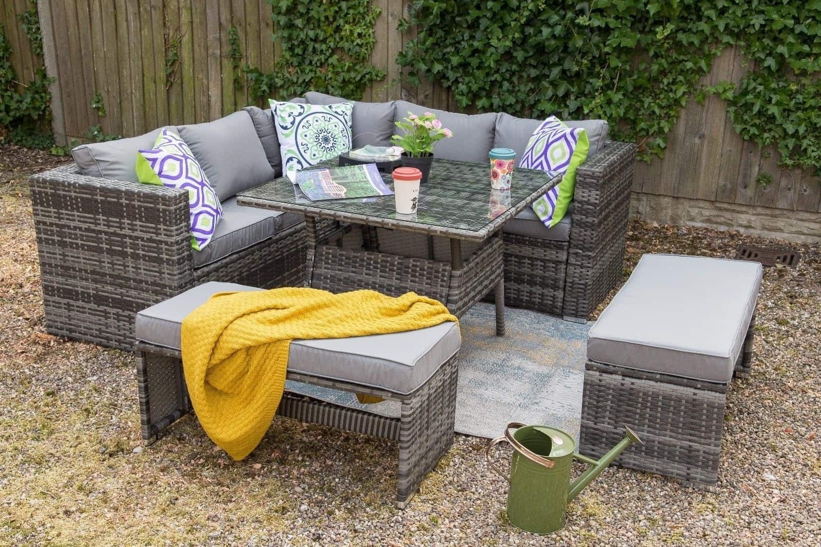 9 Seater Rattan Garden / Conservatory Furniture with 2 bench - Grey ...