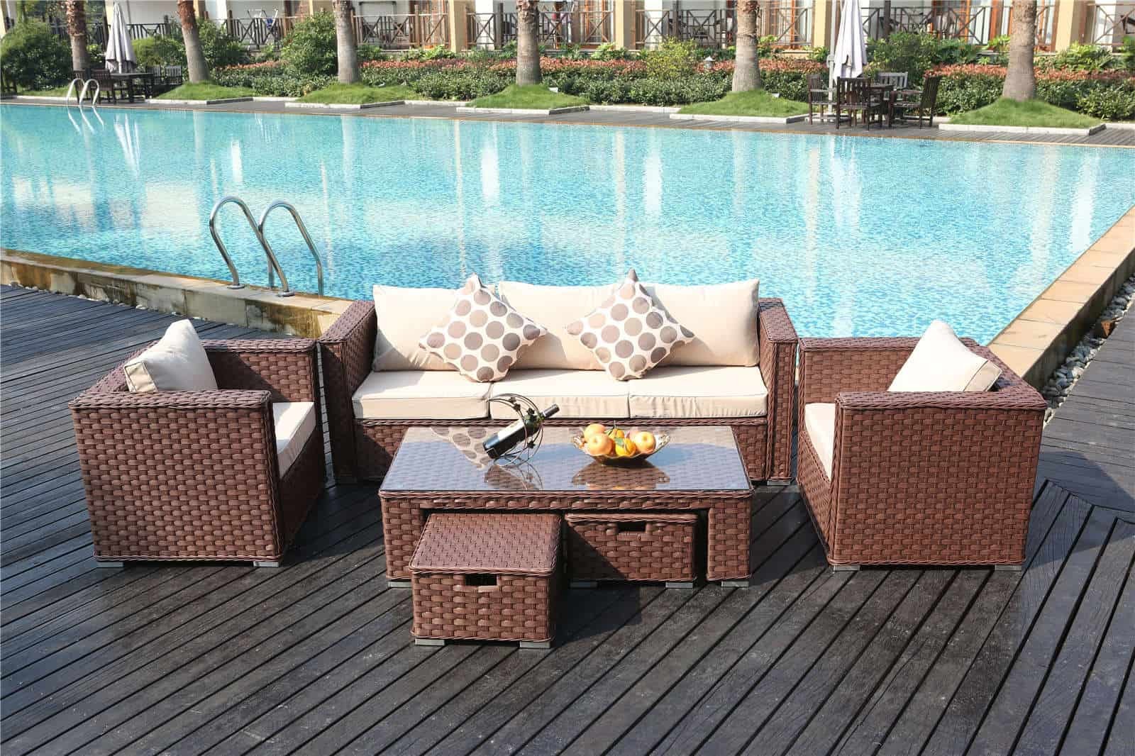 Yakoe 7 Seater Rattan Sofa Set Outdoor Lounge Set | Tudor Furniture