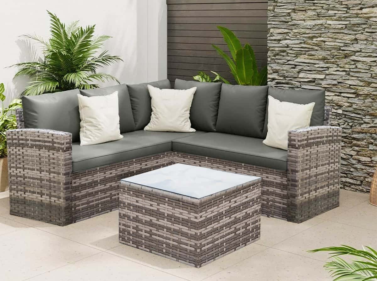 5 SEATER GREY CORNER RATTAN GARDEN SOFA SETS WITH RAIN COVER | Tudor ...