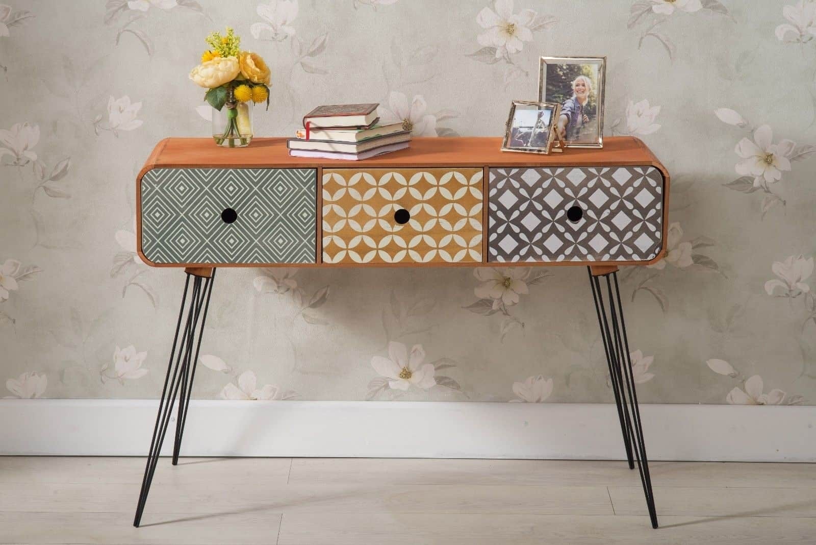 Side Table Console with Three Patterned Drawers Style 1 | Tudor Furniture